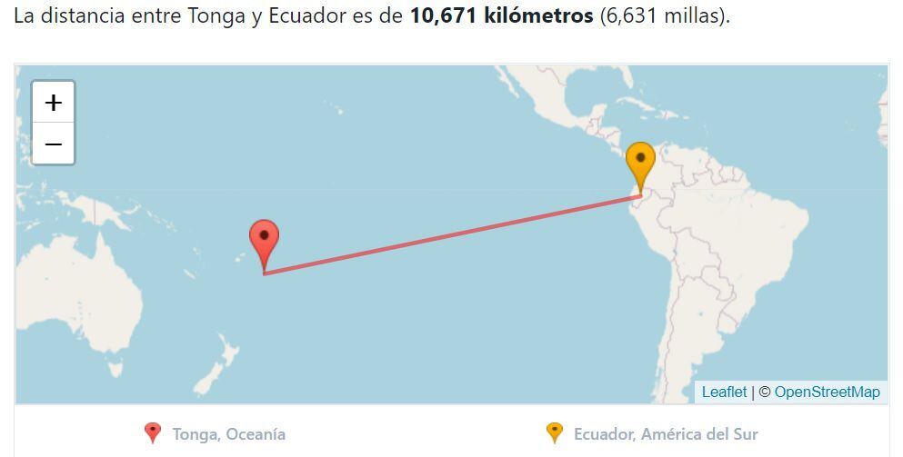 A qué distancia de Ecuador está Tonga, el reino donde una erupción ...